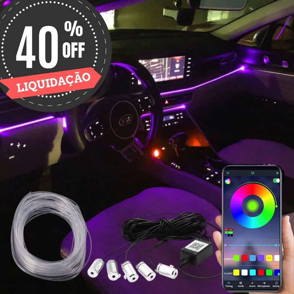 Fita LED para Carro com Tubo de Fibra Ótica – Iluminação Multicolorida ...